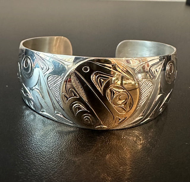 1 Inch Sterling SIlver Raven Bracelet with 14K Gold Inc=set By James S ...